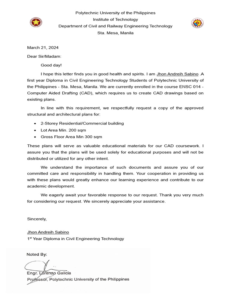 Request Letter For City Engineeing Office 1 | PDF