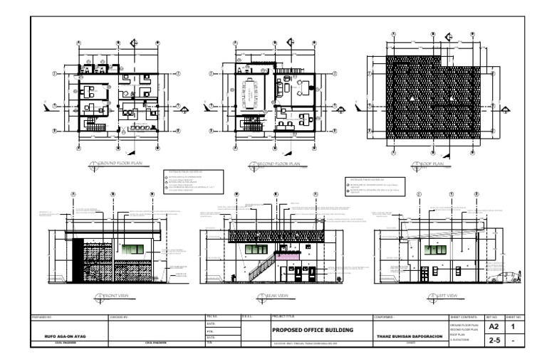 Proposed Office Building: Ground Floor Plan 1 Second Floor Plan 2 Roof ...