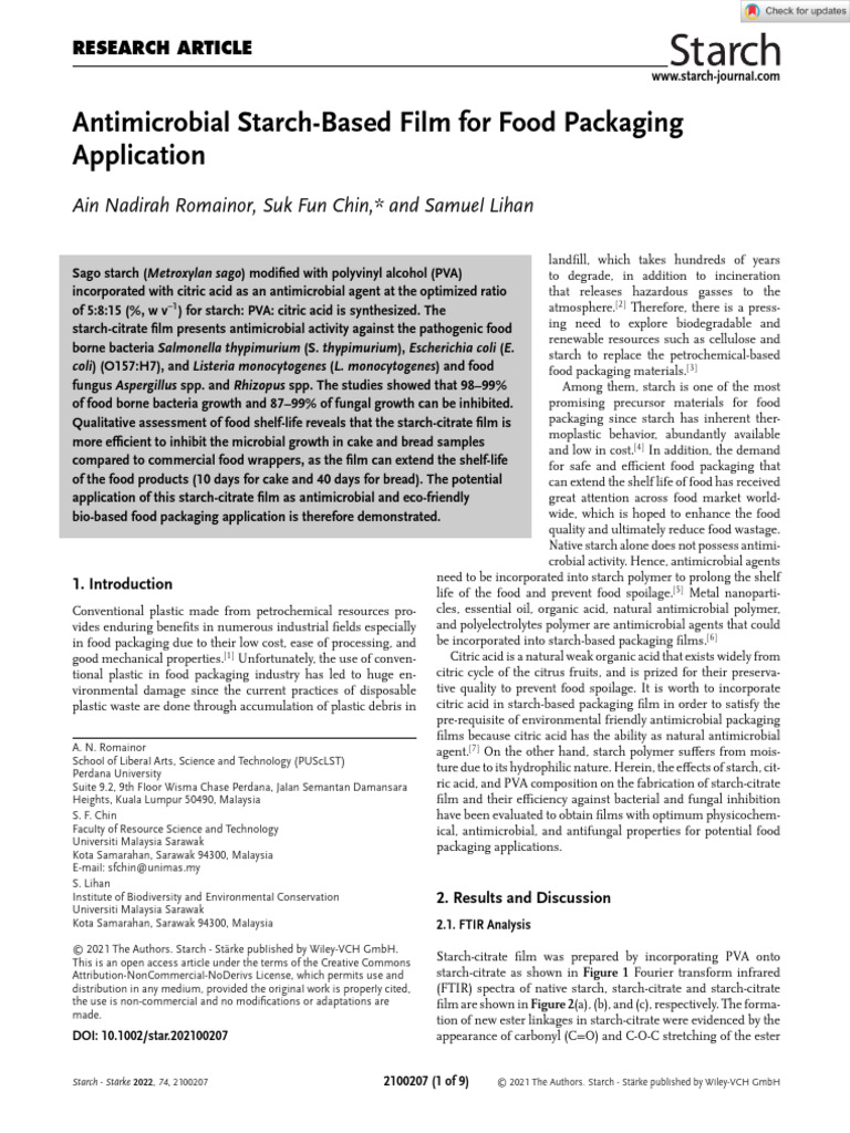 Romainor 2021 Antimicrobial Starch-Based Film For Food Packaging ...