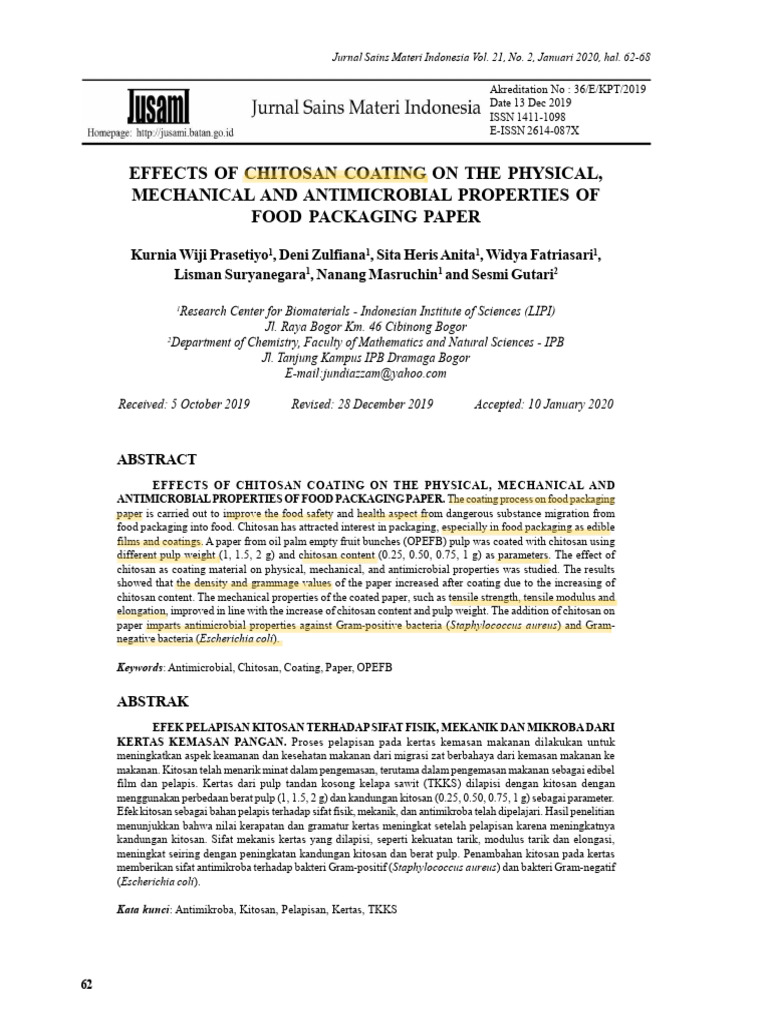 Prasetiyo 2020 EFFECTS OF CHITOSAN COATING ON THE PHYSICAL, MECHANICAL ...
