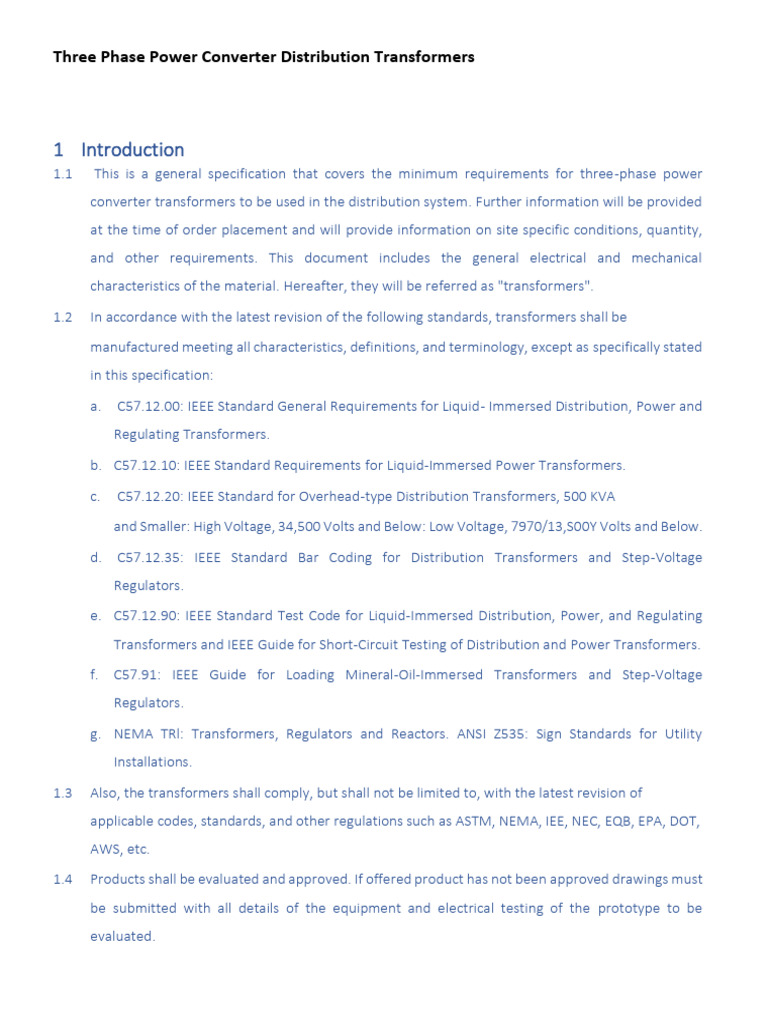 Three Phase Power Converter Distribution Transformers | PDF | Transformer | Electricity