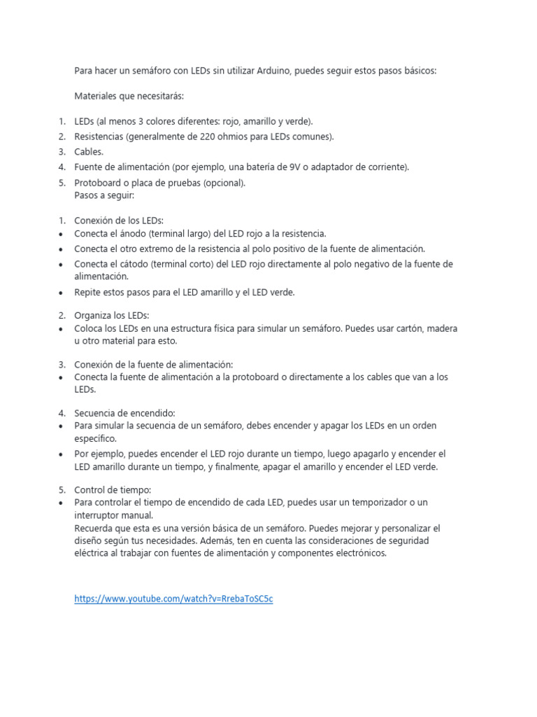Para Hacer Un Semáforo Con Leds Sin Utilizar Arduino Pdf