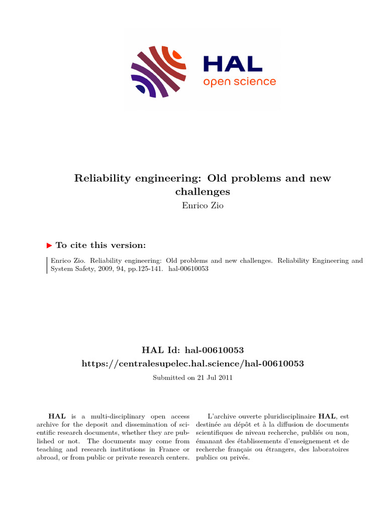 RELIABILITY_ENGINEERING_OLD_PROBLEMS_AND_NEW_CHALLENGES | PDF | Reliability Engineering | System