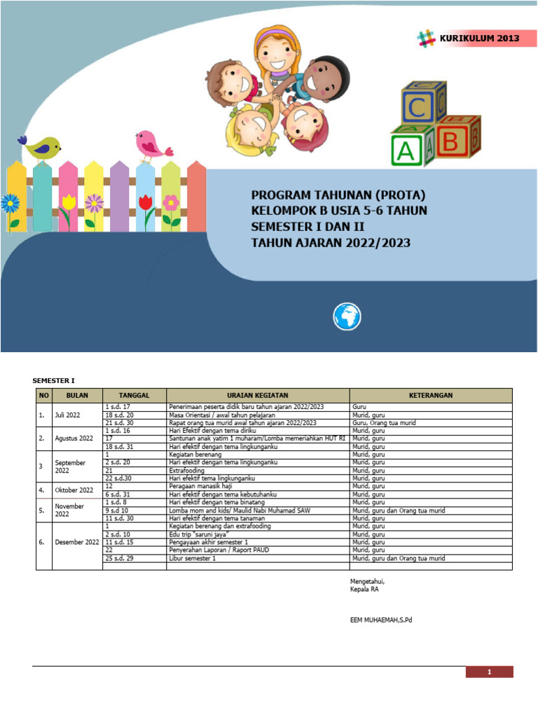 Prota Paud K13 KB Tpa SMT 1,2 | PDF