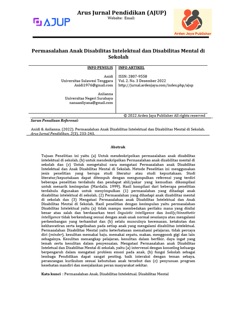 Permasalahan Anak Disabilitas Intelektual Dan Disa | PDF