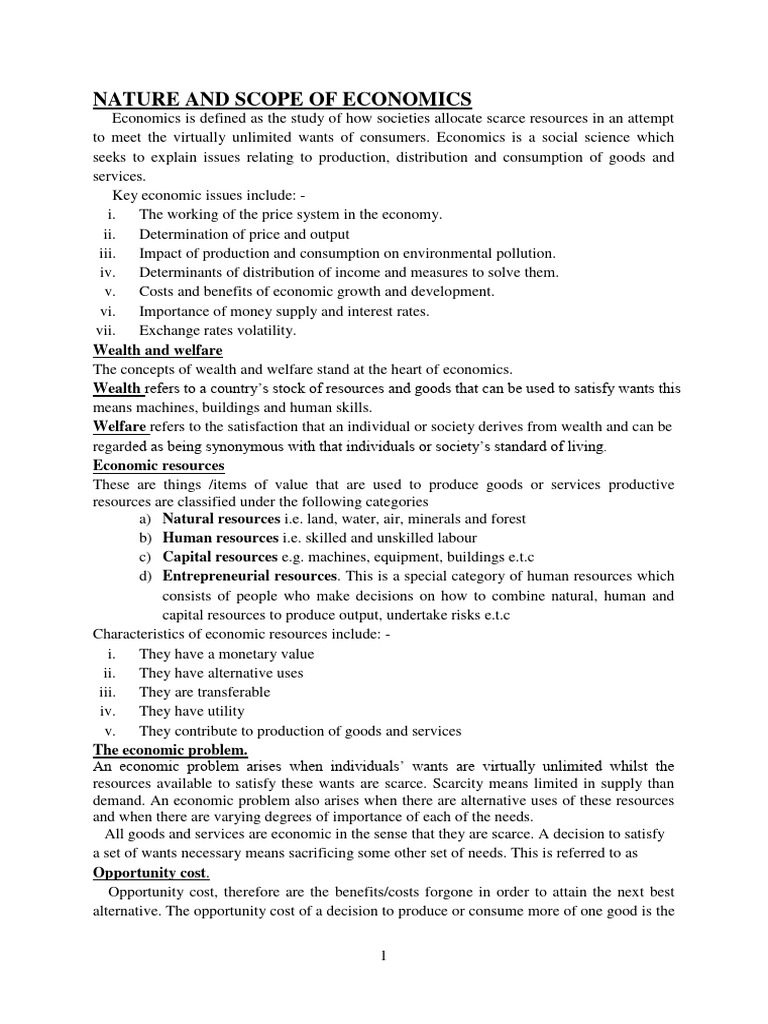Topic One Nature and Scope of Economics | PDF | Economics | Economic System
