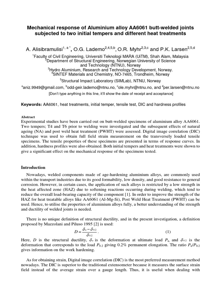 AA6061 Welds: Temper & Heat Effects | PDF | Ductility | Strength Of ...