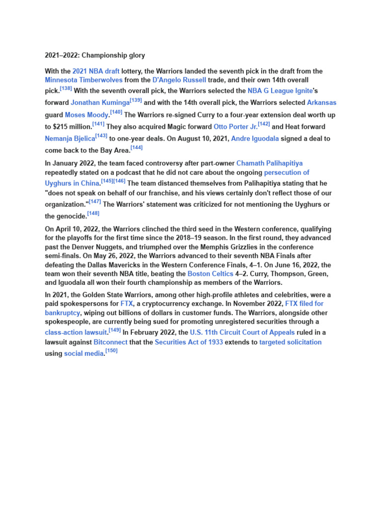 2021-2022 GSW Glory | PDF | Team Sports | National Basketball Association