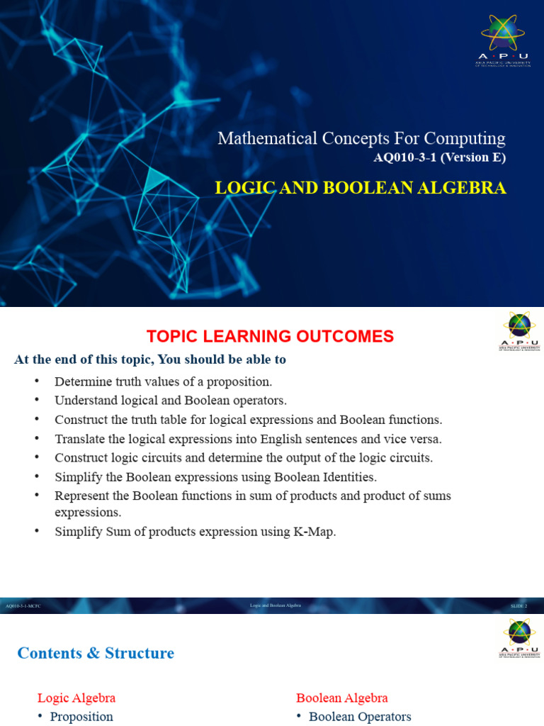 Logic and Boolean Algebra | PDF | Boolean Algebra | Teaching Mathematics