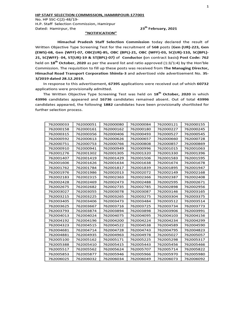 Hrtc Conductor Result 2021 Pdf