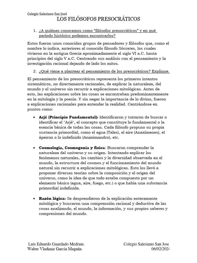 Los Filososfos Presocraticos | PDF | Metafísica | Filosofía griega antigua