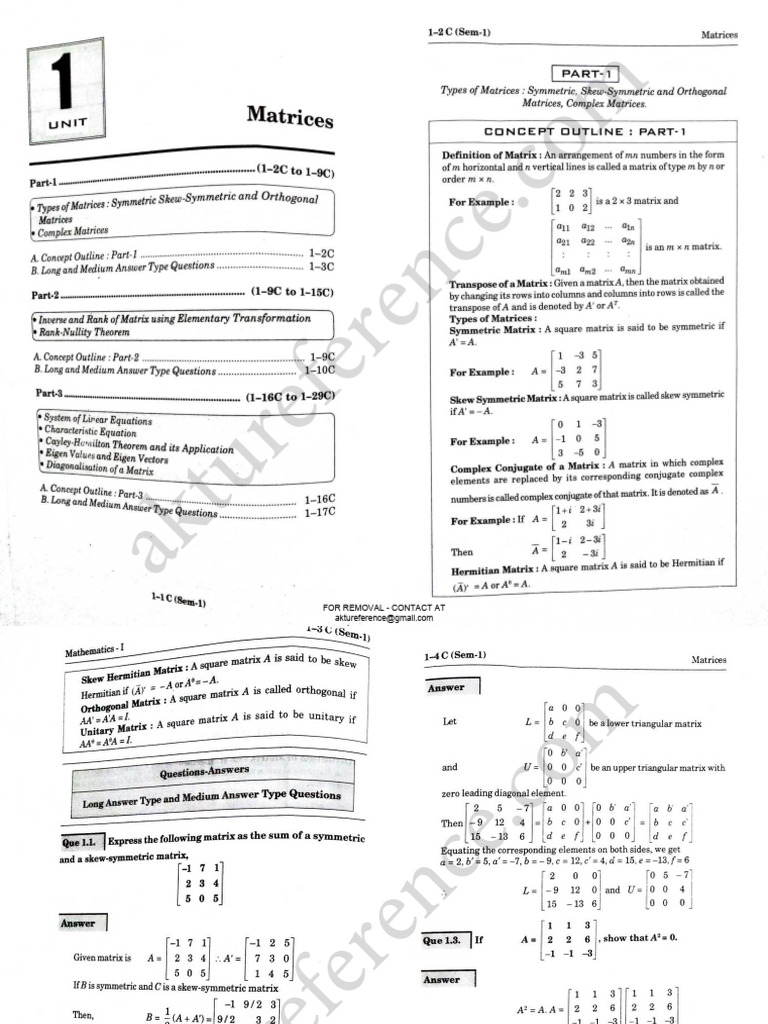 Unit-1 Matrices | PDF Unit-1 Matrices | PDF