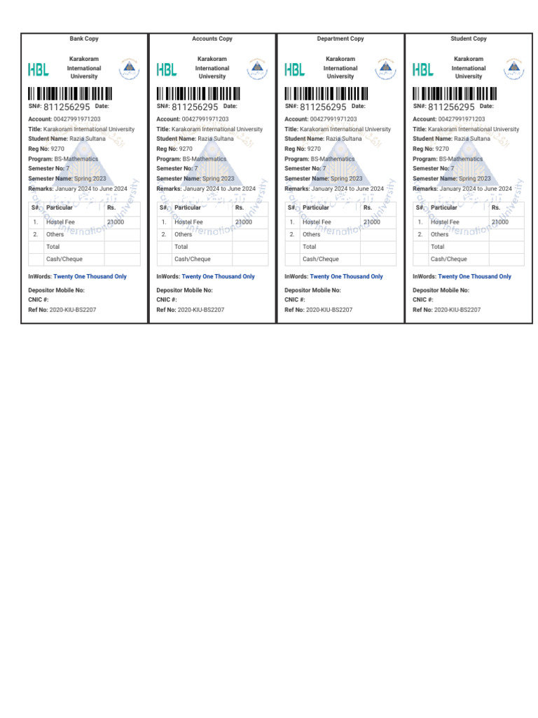 Fee Voucher - Razia Sultana - KIU LMS | PDF | Money | Banking