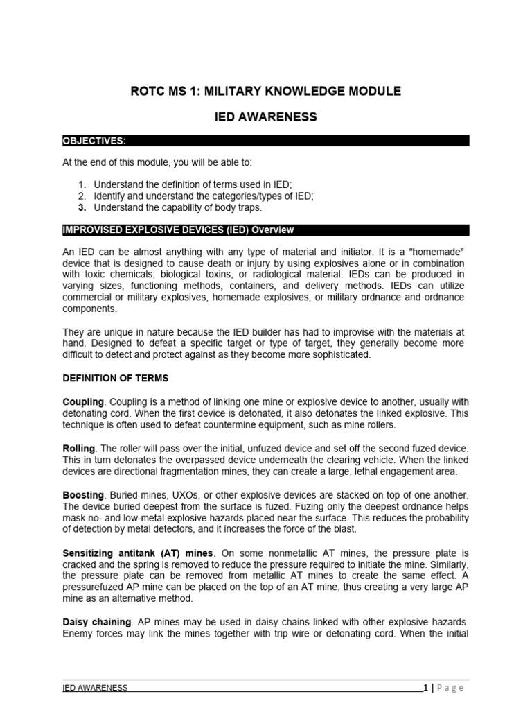 10 Ied Awareness | PDF | Improvised Explosive Device | Land Mine