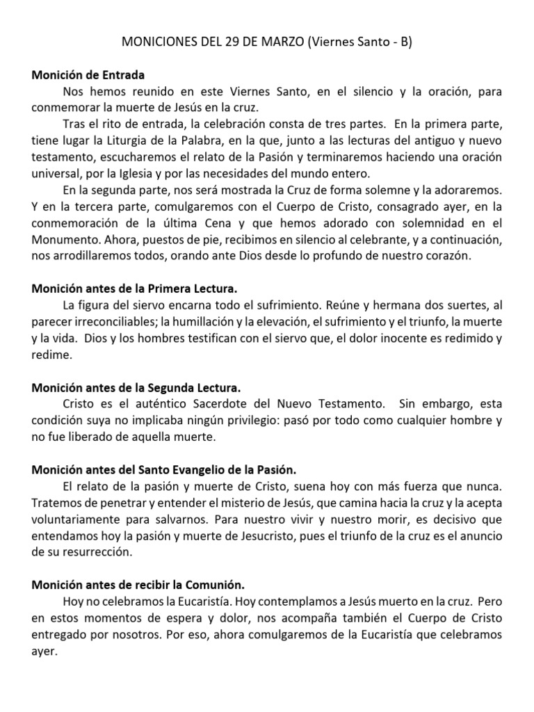 MONICIONES-Viernes Santo | PDF | eucaristía | Jesús