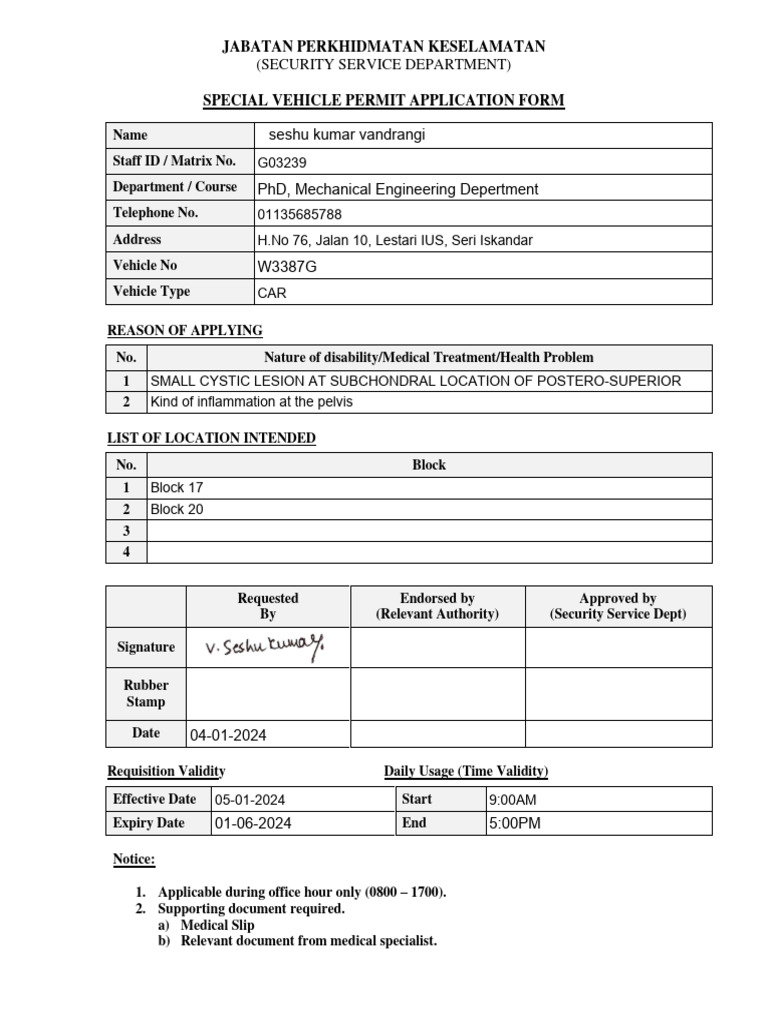 Special Permit Application Form | PDF