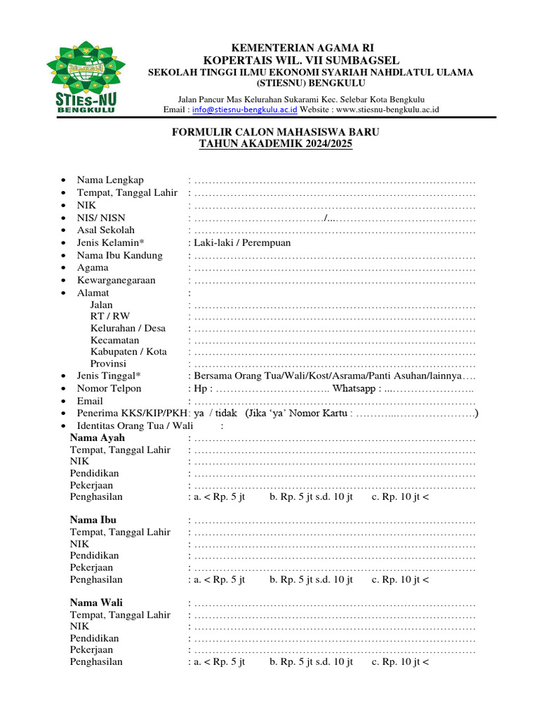 Formulir Pendaftaran Cama 2024 - Stiesnu | PDF | Game & Aktivitas ...