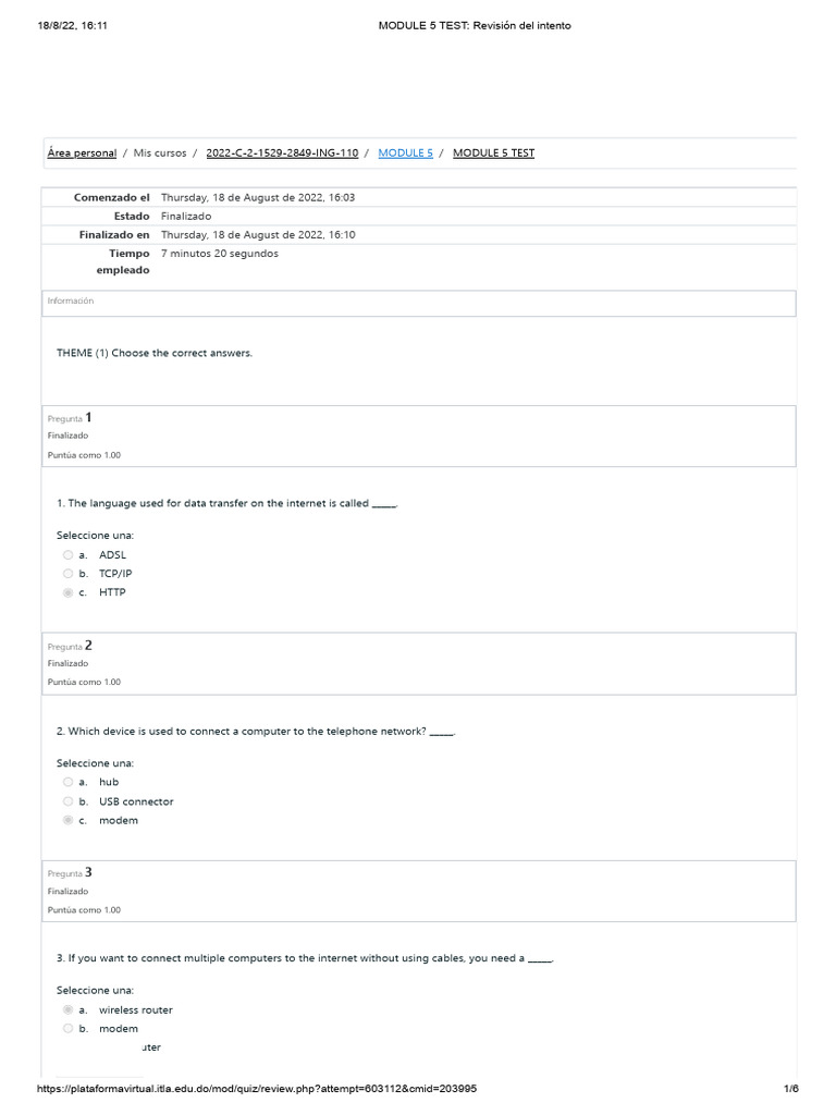 MODULE 5 TEST - Revisión Del Intento | Descargar gratis PDF | Red de ...