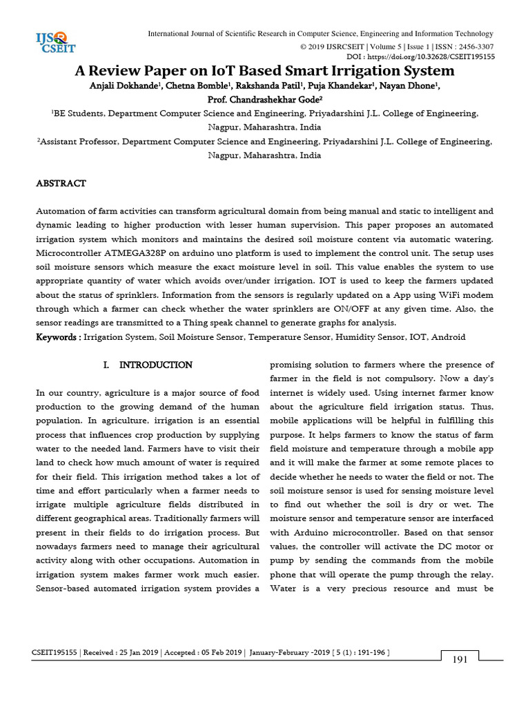 A Review Paper On IoT Based Smart Irriga | PDF | Soil | Water