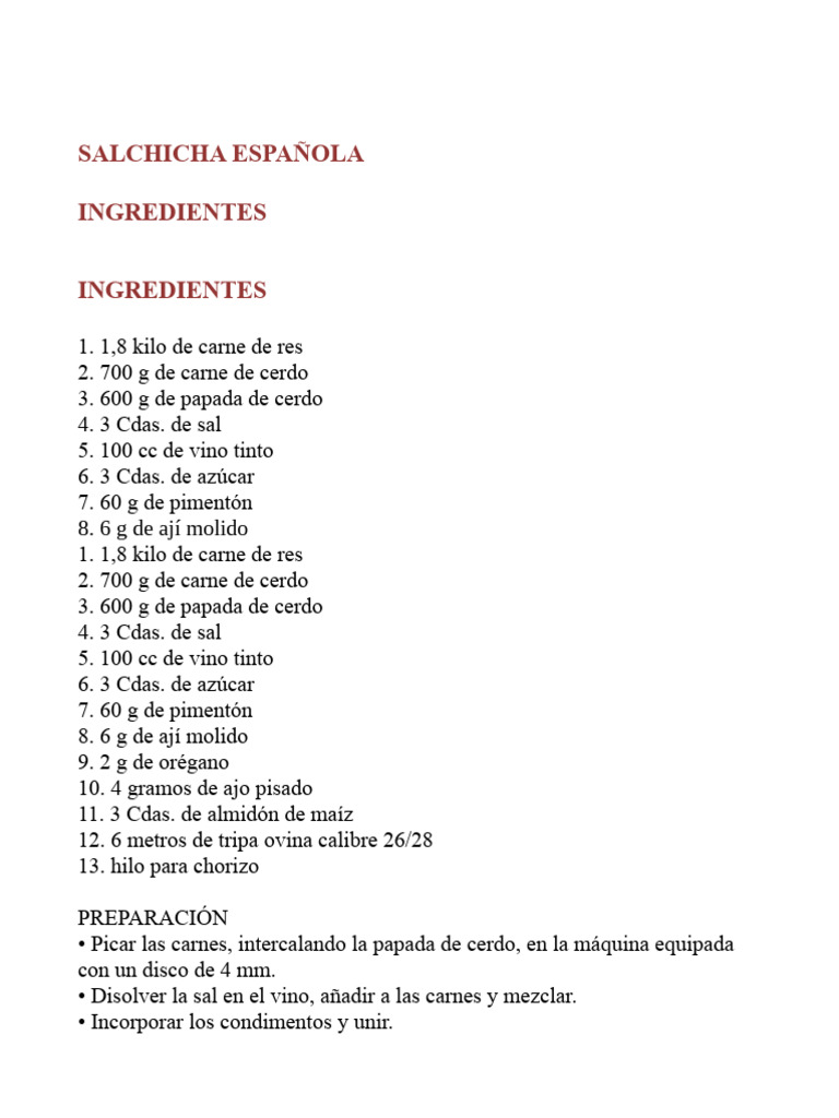 Receta De Salchicha Española Pdf