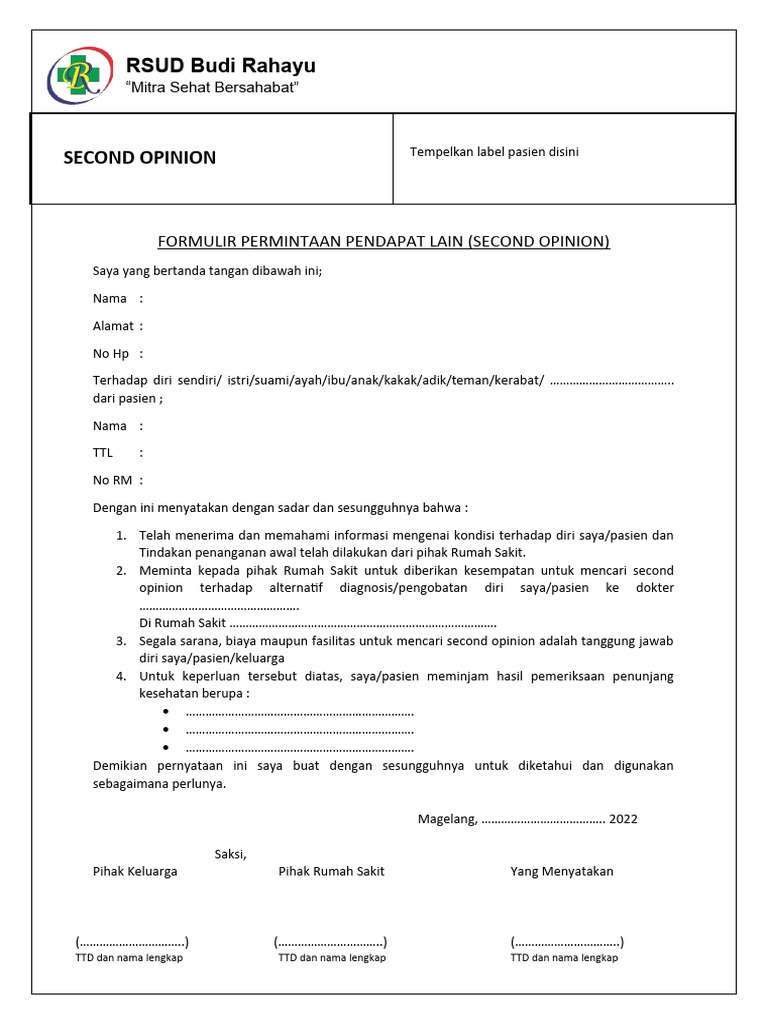 FORMULIR SECOND OPINION | PDF FORMULIR SECOND OPINION | PDF