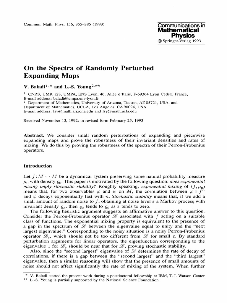 On The Spectra of Randomly Perturbed Expanding Maps: Mathematical Physics | PDF | Applied ...