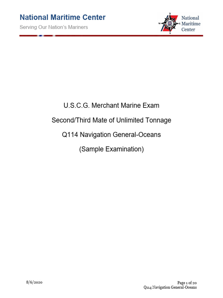 U.S.C.G. Merchant Marine Exam Sample | PDF | Navigation | Compass