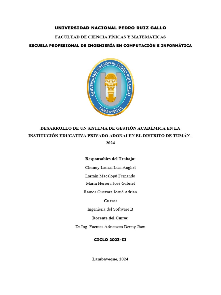 Proyecto Ing del Software Gestion Academica ADONAI | PDF | Mi sql | Informática