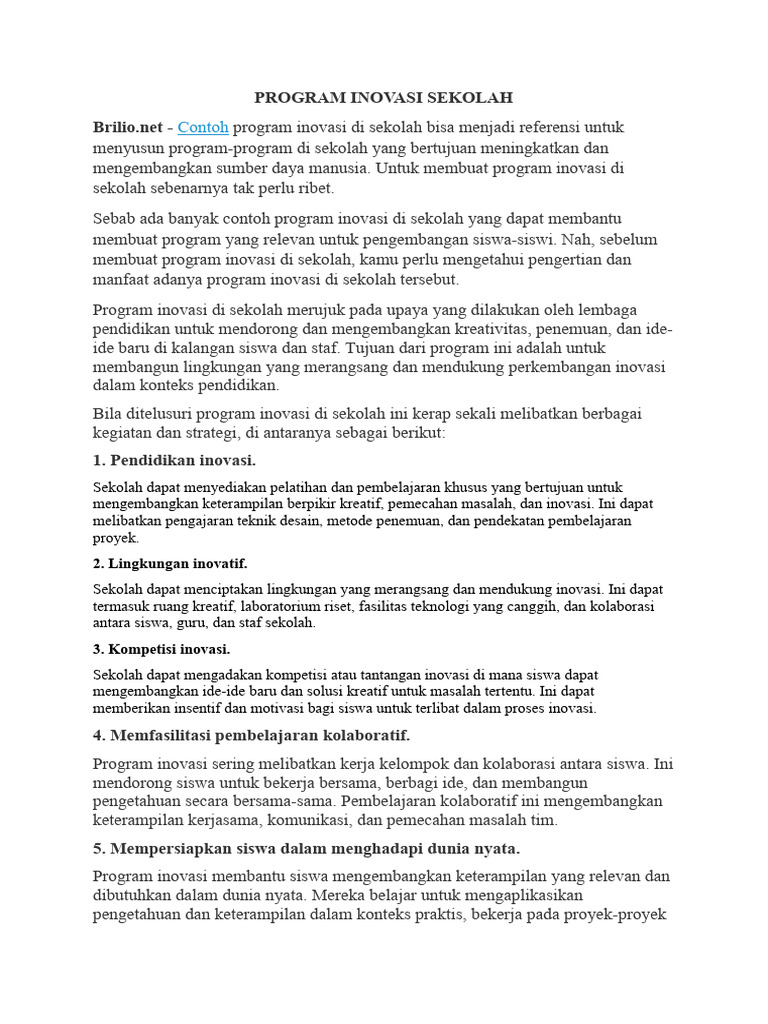Program Inovasi Sekolah | PDF | Karier & Perkembangan | Bisnis