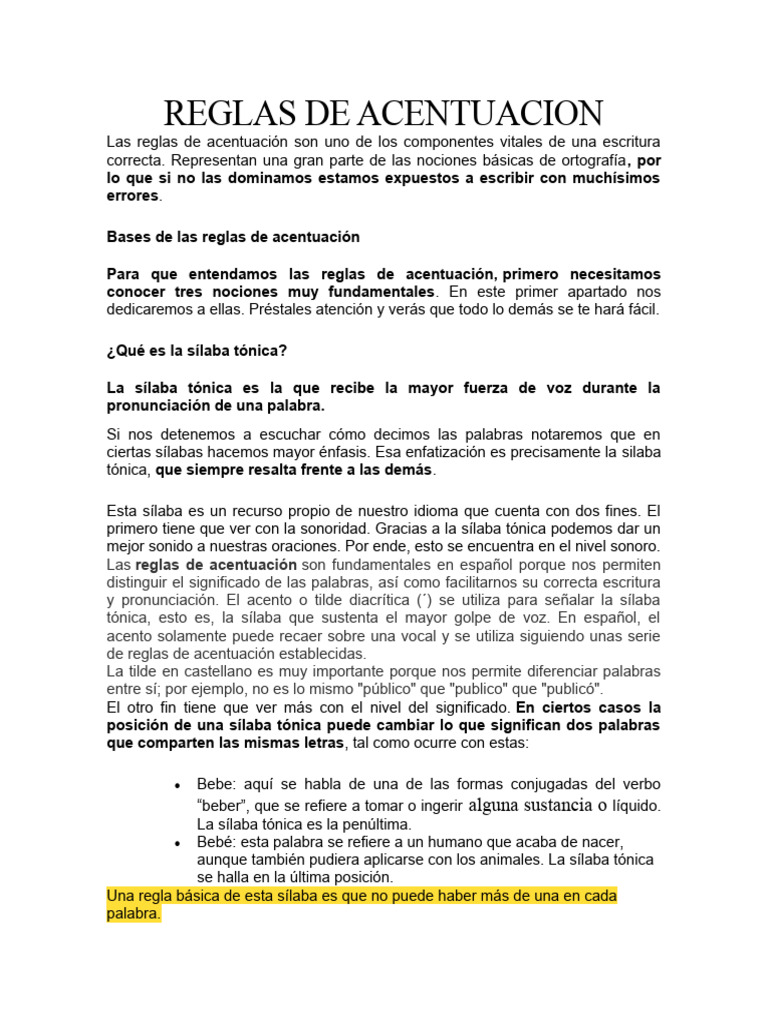 Reglas de Acentuacion | PDF | Sílaba | Lingüística