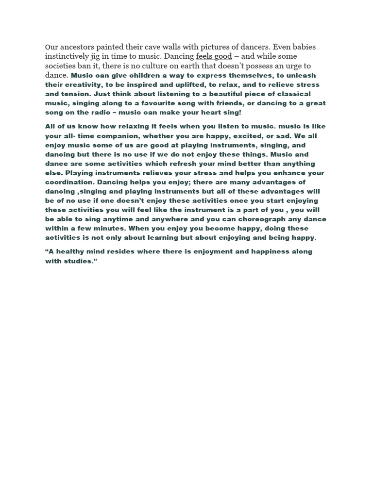 Music and Dance Speech | PDF