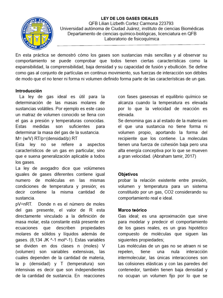 Ley de Los Gases Ideales | PDF | Gases | Química