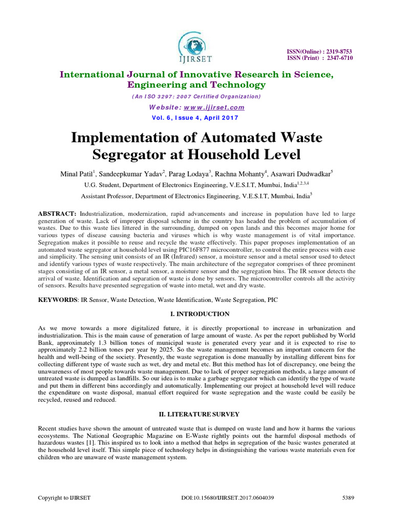 Implementation of Automated Waste Segreg | PDF | Electric Motor | Waste ...