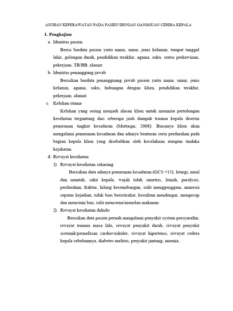Asuhan Keperawatan Pada Pasien Dengan Gangguan Cidera Kepala | PDF