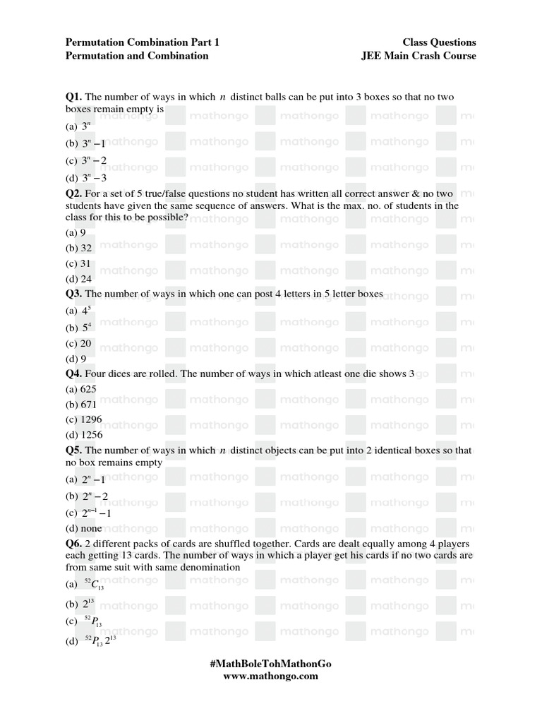 Permutation Combinations Part 1 Permutation And Combinations Class Question Jee Main Crash 