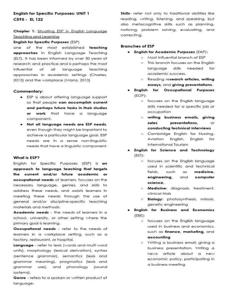 ESP Prelim Outline | PDF | Learning | Language Education