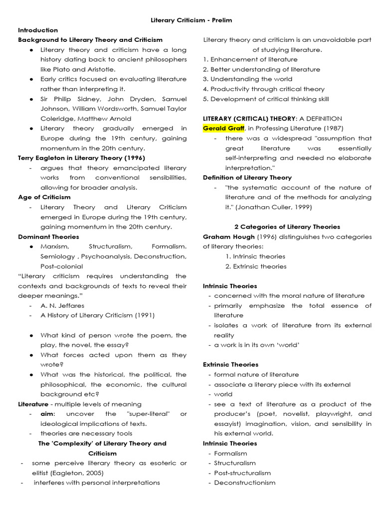 Overview of Literary Theory and Criticism | PDF | The Picture Of Dorian ...