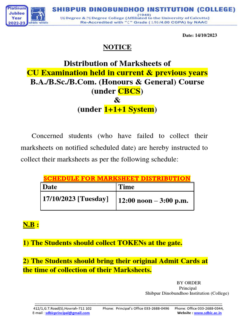 9661notice - Marksheet Distribution - Current & Previous Years ...