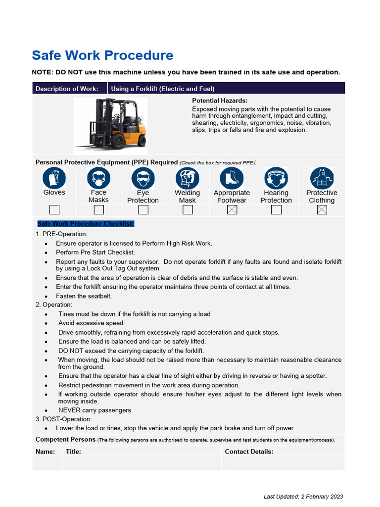 Forklift Procedure | PDF | Forklift | Personal Protective Equipment