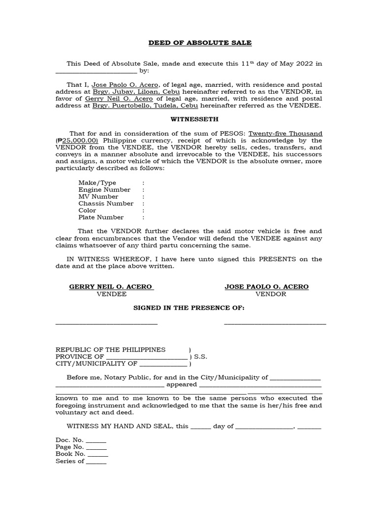 Deed of Absolute Sale | PDF