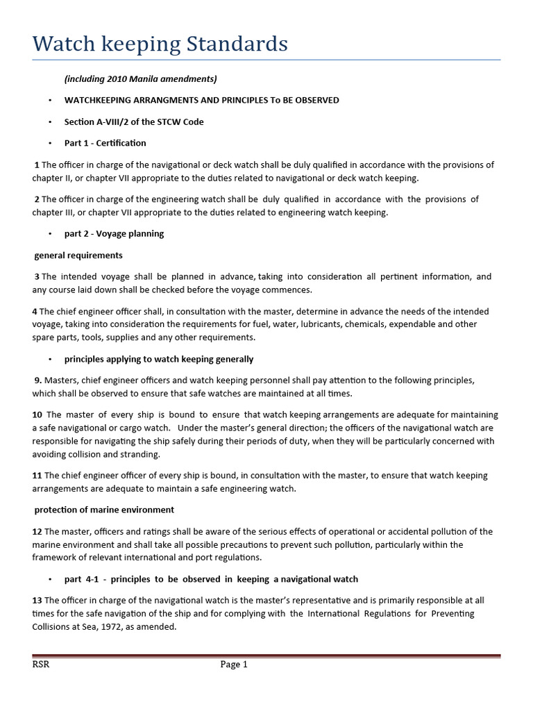 Watch Keeping Standards | PDF | Navigation | Ships