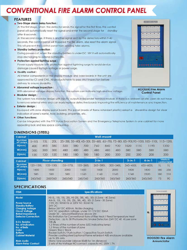 Brosur Hooseki Conventional Fire Alarm Control Panel | PDF