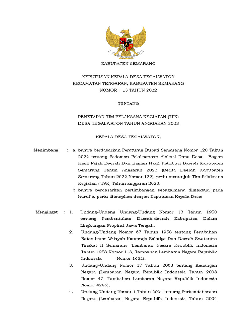 SK No.13 Tahun 2023 TPK | PDF