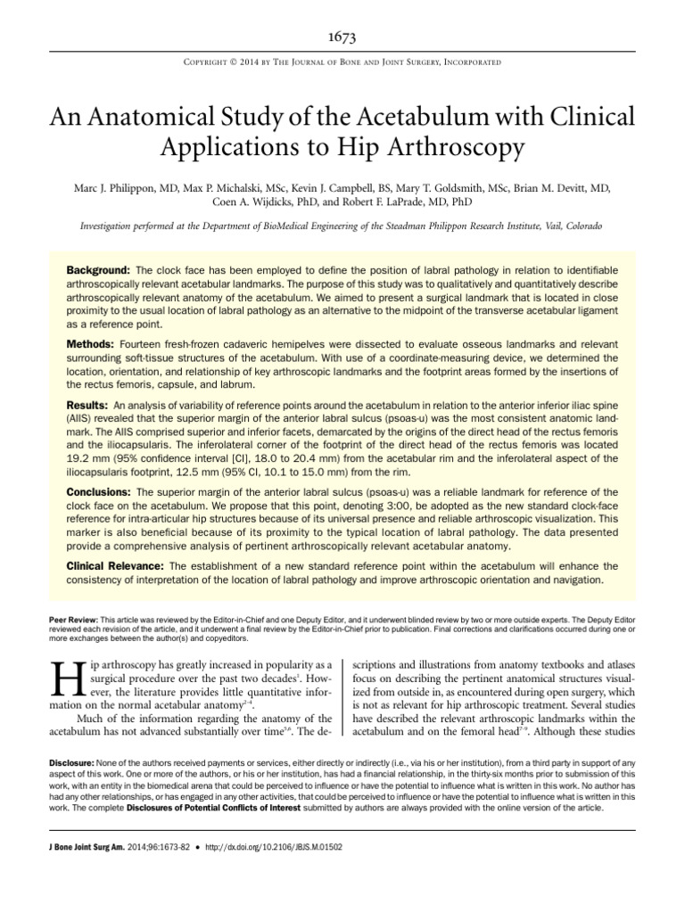 An Anatomical Study of The Acetabulum With Clinical Applications To Hip ...