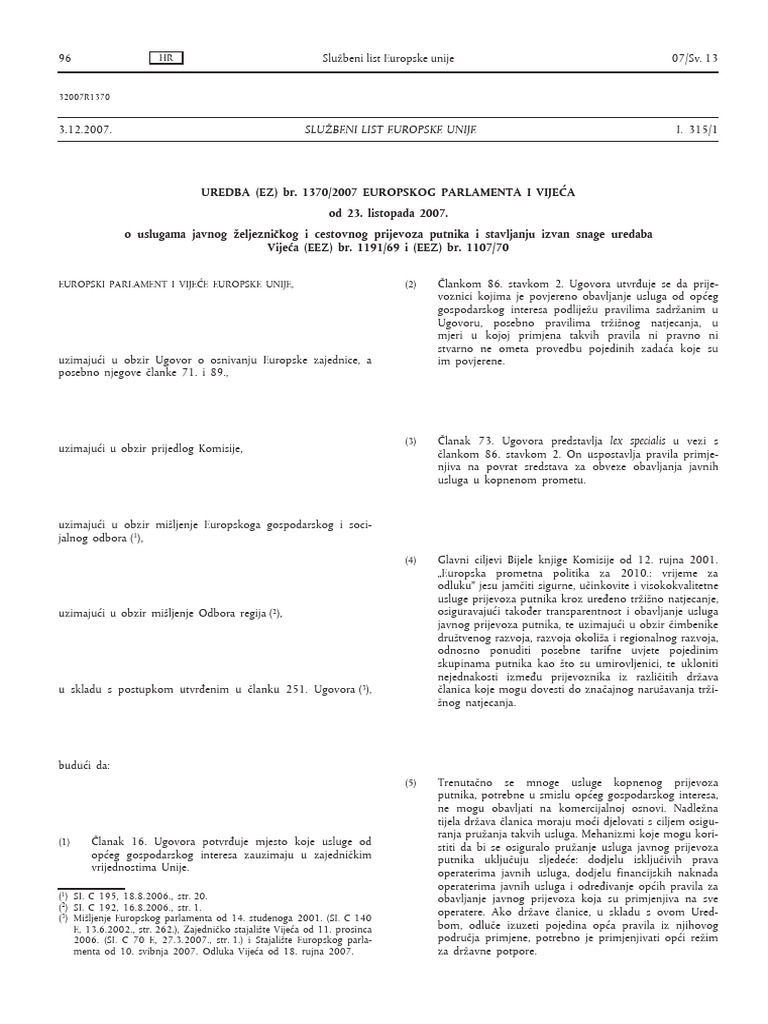 Uredba EK 1370 - HR | PDF