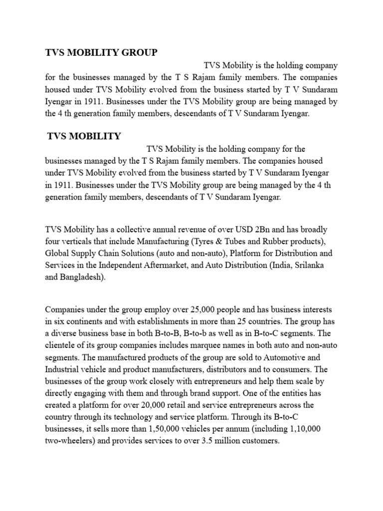 Intenship Report TVS MOBILITY | Download Free PDF | Sustainability ...