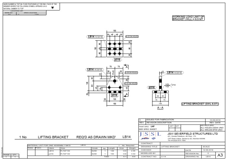 Lifting Bracket Specifications (SWL 6.5T) | PDF
