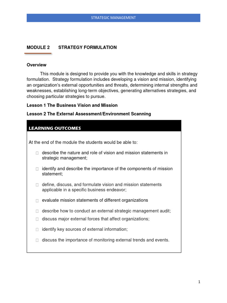 Module 3.2 Strategy Formulation | PDF | Strategic Management | Swot Analysis