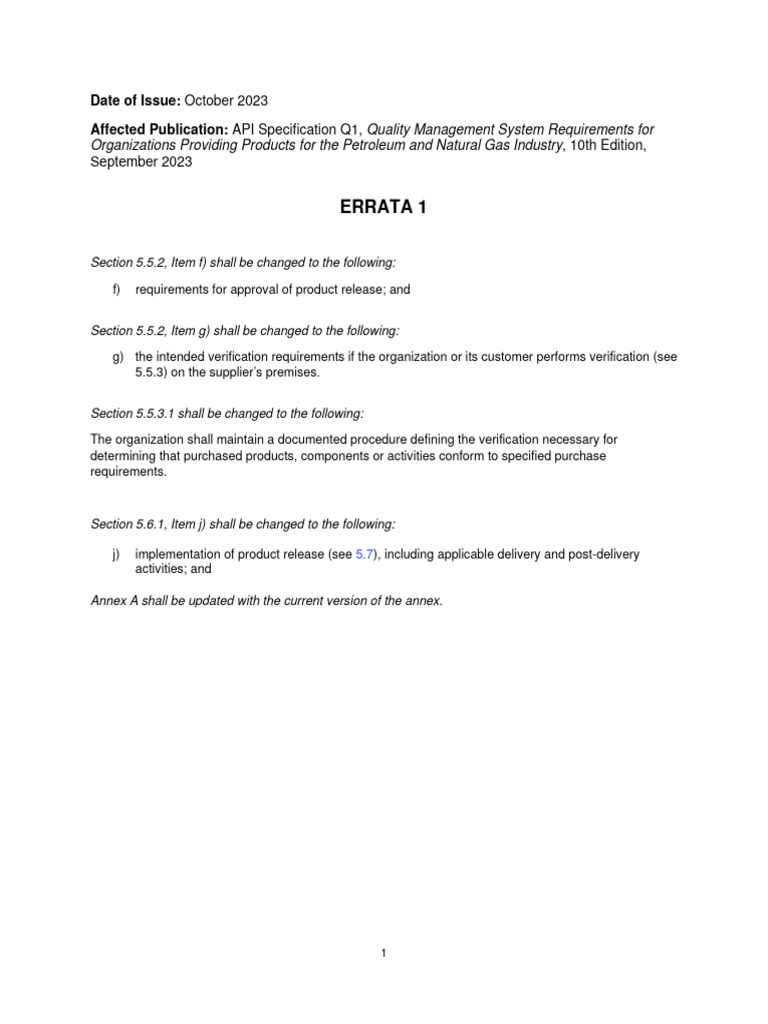 API Specification Q1 10th Edition Errata 1 20231102 | PDF ...