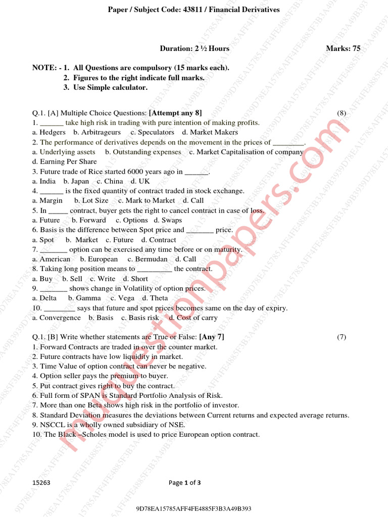 BCom Financial Markets Exam Guide | PDF | Speculation | Corporations